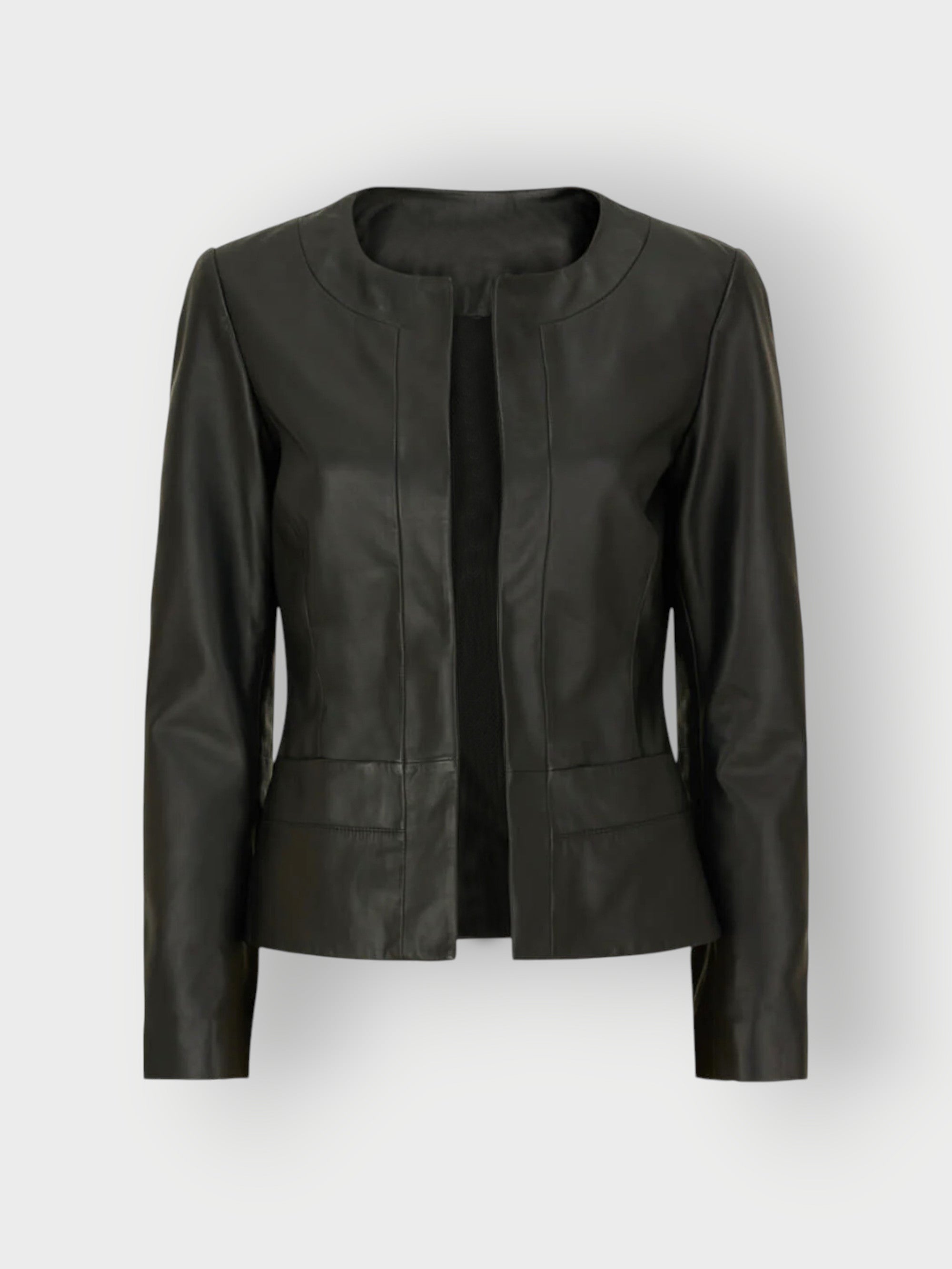 Women's Black Open Front Leather Jacket – Australia Leather Jackets